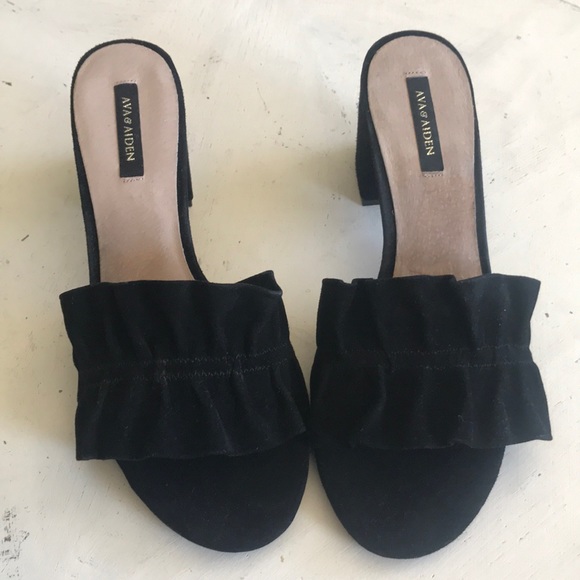 Ava & Aiden | Shoes | Ava Aiden Block Heel Leather Black Sandal Mule ...